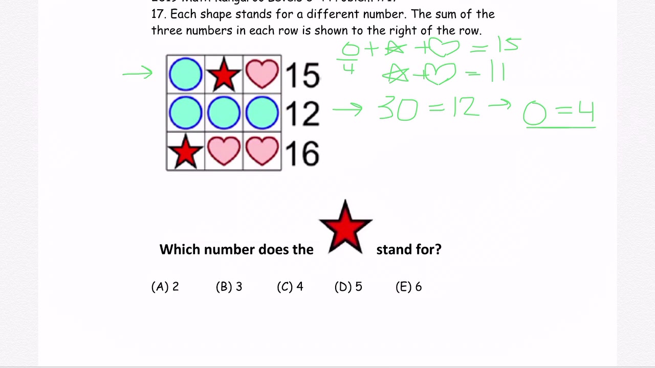 2019 Math Kangaroo Levels 3-4 Problem #17 - YouTube