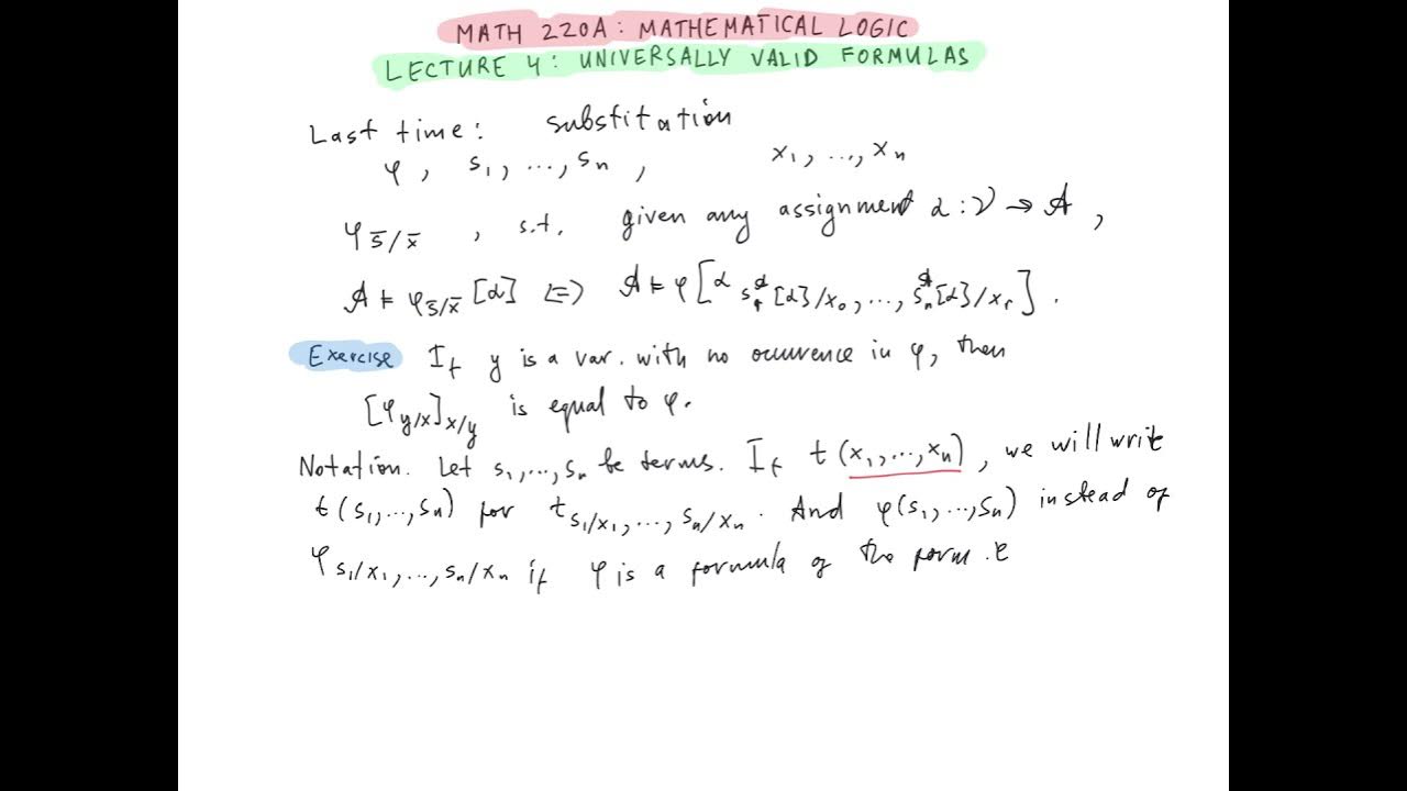 Mathematical Logic, Lecture 4 (Universally Valid Formulas and Propositional Calculus) - YouTube