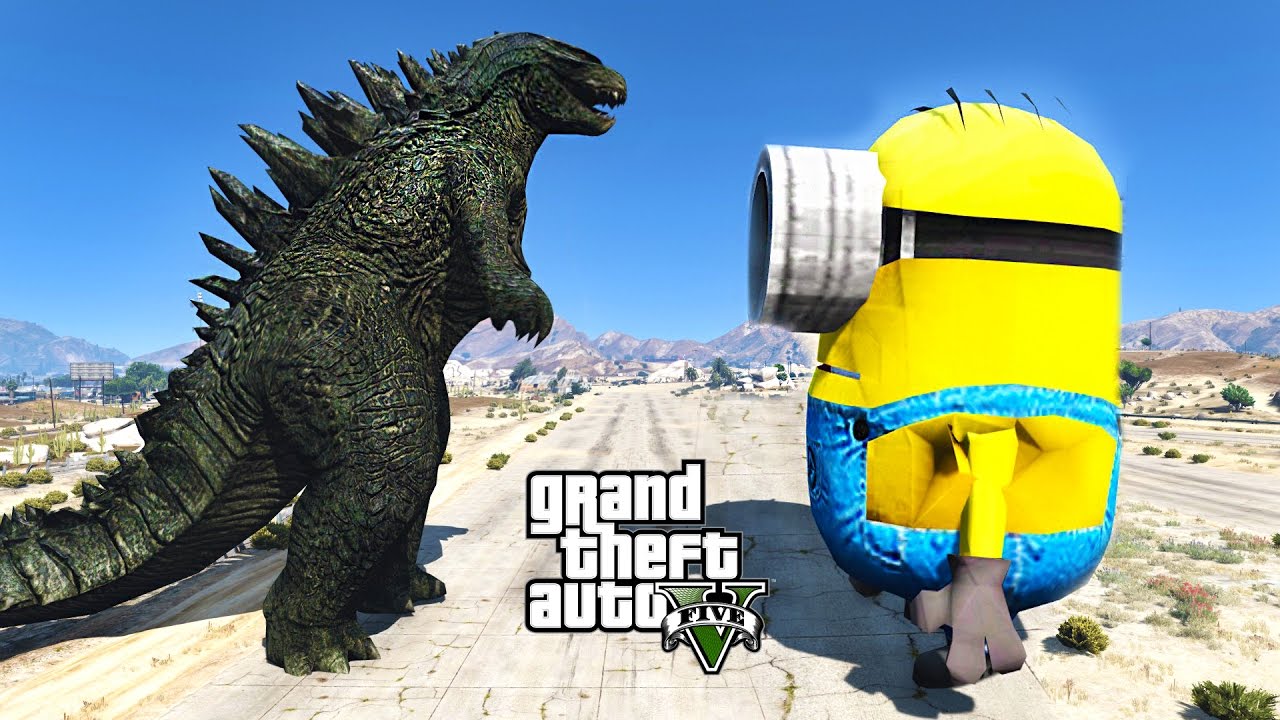 GIANT MINION VS GODZILLA - EPIC BATTLE GTA 5 MOD !!! - YouTube