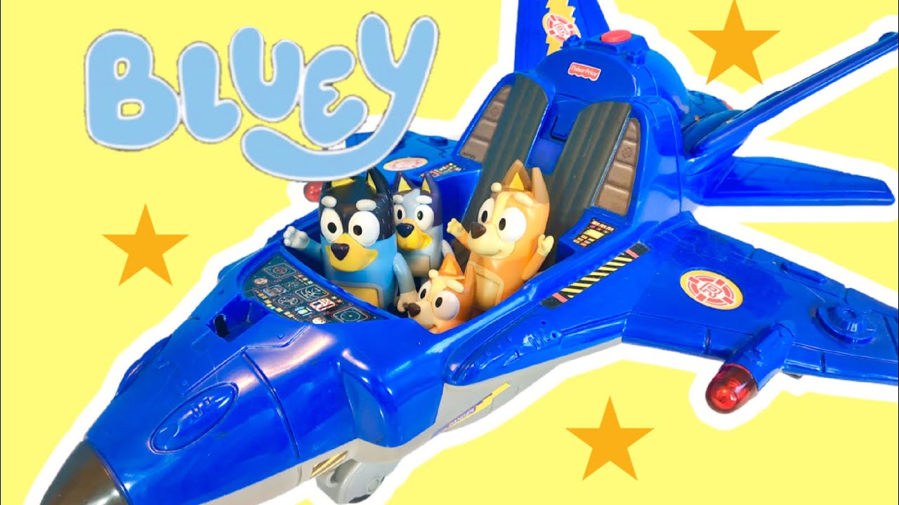 BLUEY Toys Fisher Price JET Plane Ride SOUNDS and LIGHTS - YouTube