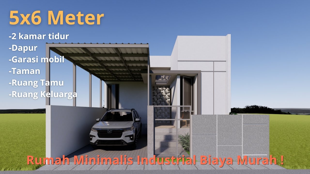 Rumah Minimalis 5x6 Dengan 2 Kamar Tidur | Desain Industrial, Ada Taman ...