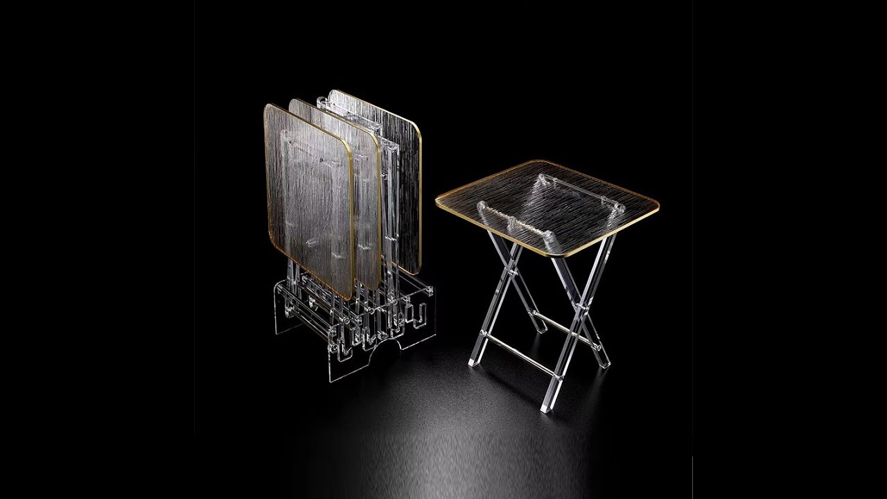 Dinner Folding Acrylic Tables with Storage Rack FP7193CL/GD - YouTube
