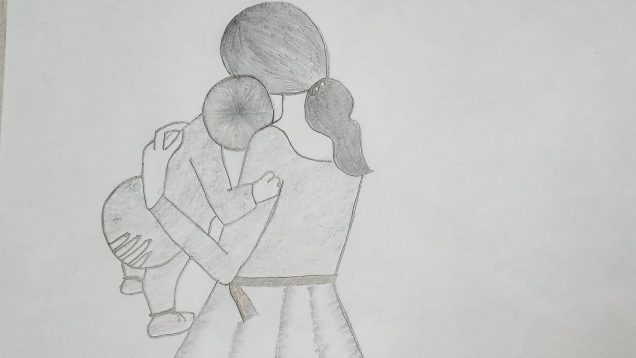 How to draw mother with baby easy step by step/mom and her baby drawing ...