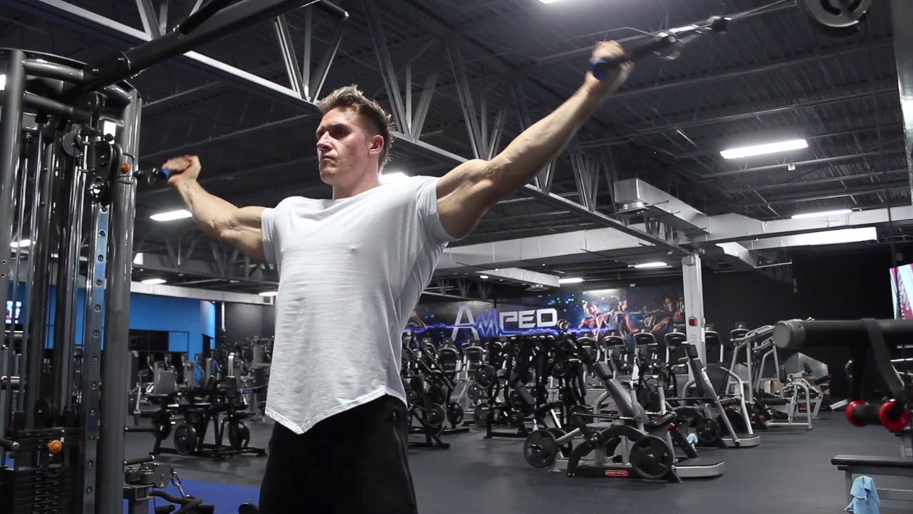 Standing Dual Handle Wide Cable System Double Bicep Curls Hold & Reps ...