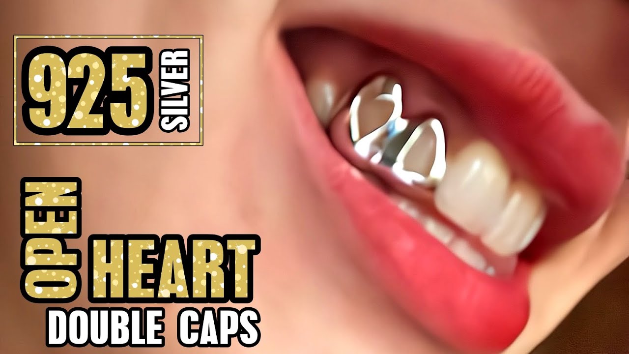 925 Sterling Silver Double Caps Heart Cutout Open Teeth Grillz - YouTube