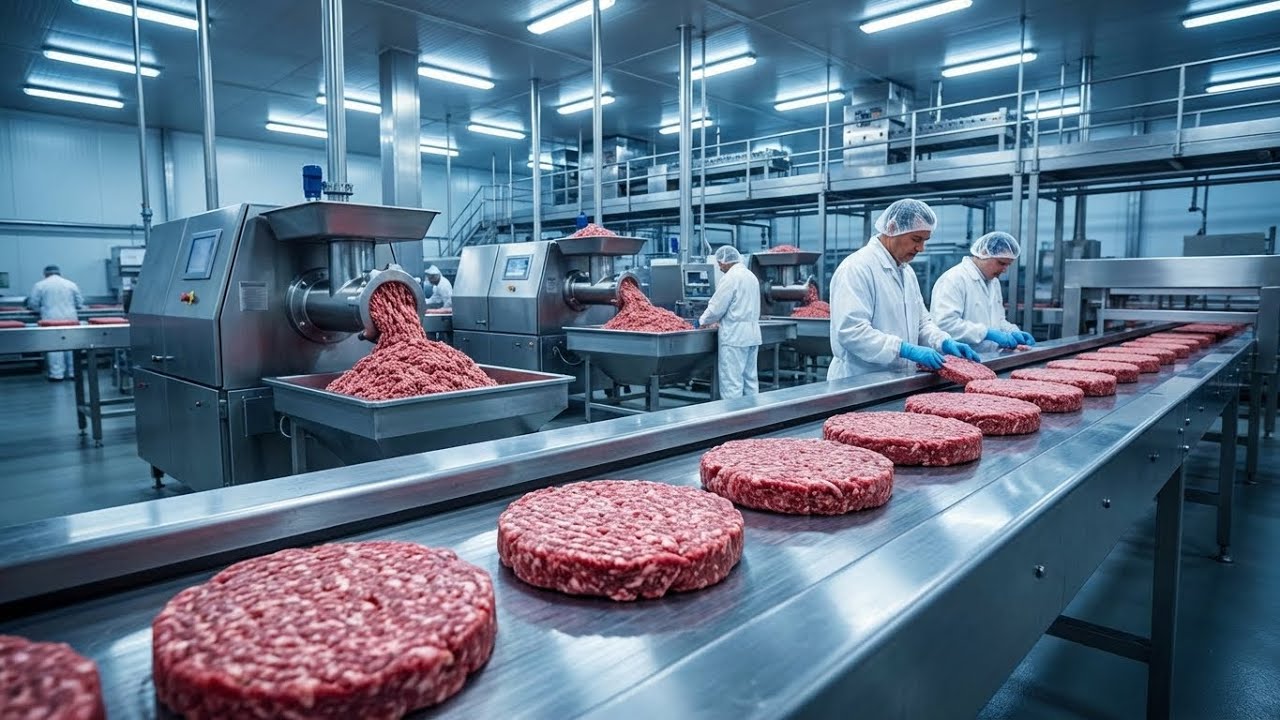 Inside the Giant Burger Factory – How Massive Patties Are Made - YouTube