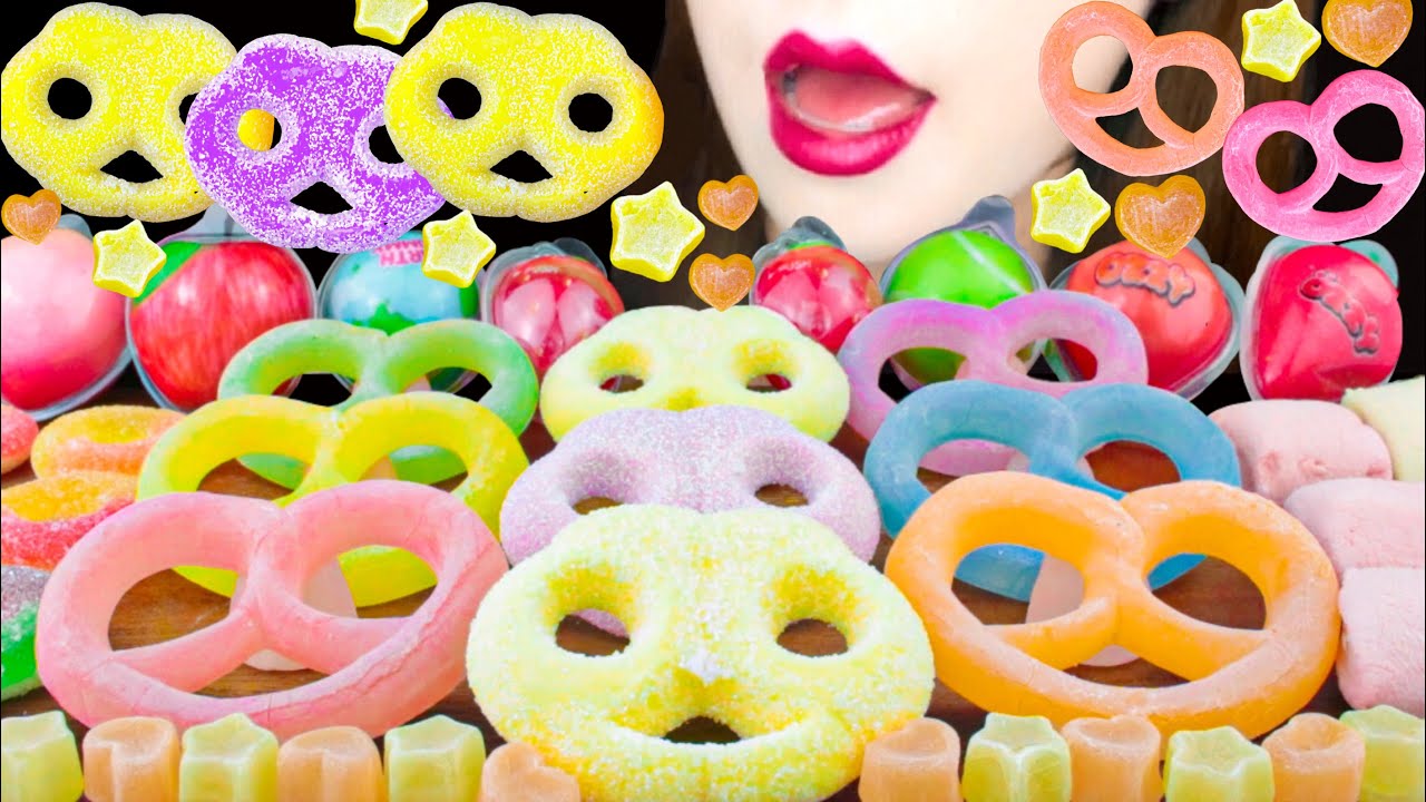 【ASMR】GUMMY PARTY💖 CRUNCHY ORETZEL GUMMY,PRETZEL SHAPED GUMMY MUKBANG ...