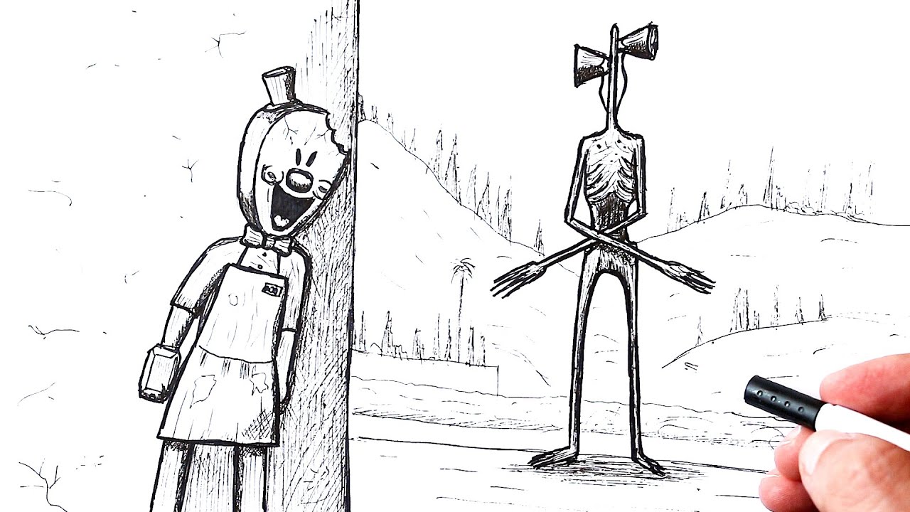 How to draw a Siren Head attacking Ice Scream Rod - YouTube