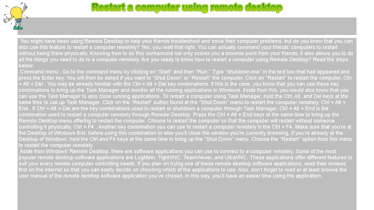 How to : Restart a computer using remote desktop - YouTube