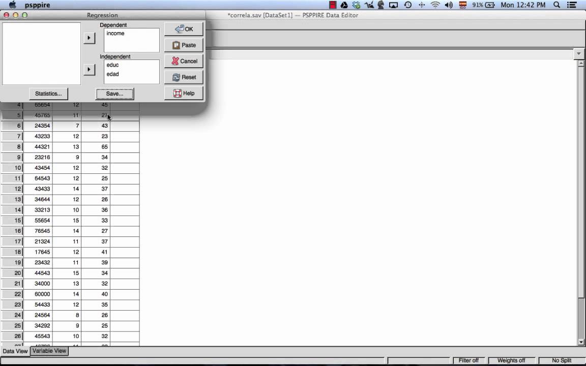 Correlación y regresión con PSPP - YouTube