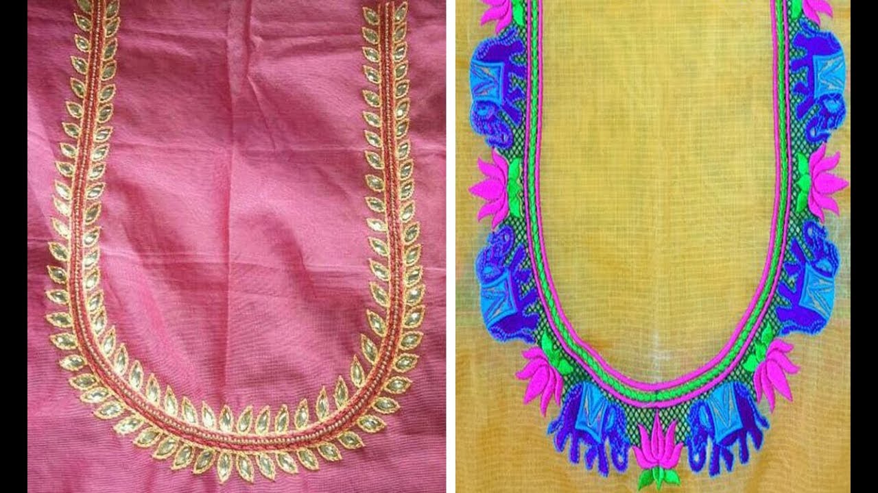 Latest Thread Embroidery Work Blouse Neck Designs For Pattu Saree ...