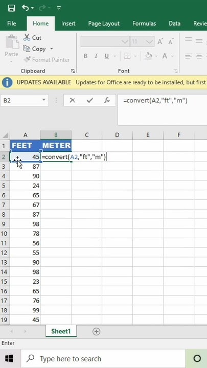 how to convert feet to meters in Excel - YouTube