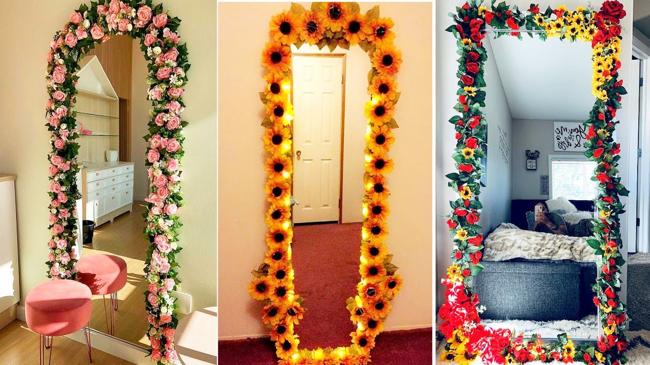 Gorgeous Beautiful flower decorative Mirror ideas |fresh flower mirror ...