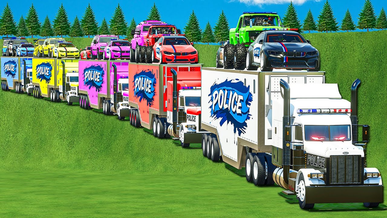 DELIVERING LONG CONVOY COPS BMW, POLICE CRAWLERS, FIRE DEPARTMENT ...