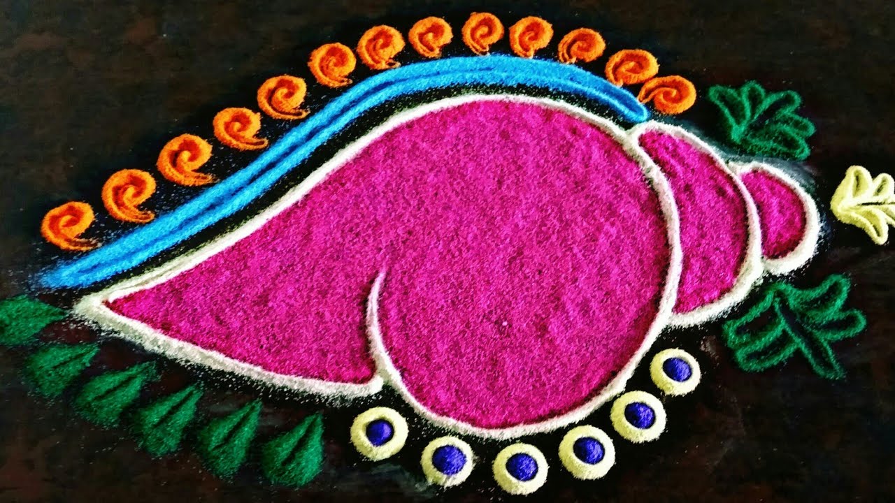 Innovative and vibrant shankh rangoli design | easy rangoli for ...