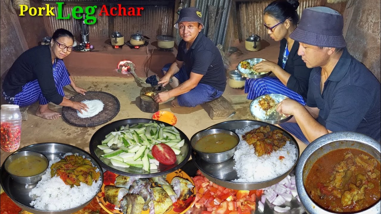 Pork Leg Achar and rice village style cooking & eating vlog||Sungur ko ...