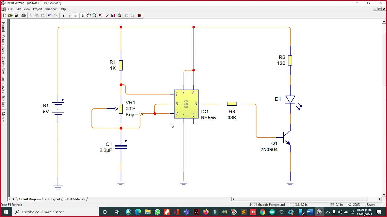 CIRCUIT WIZAR proyecto circuito astable con el IC NE555 - YouTube