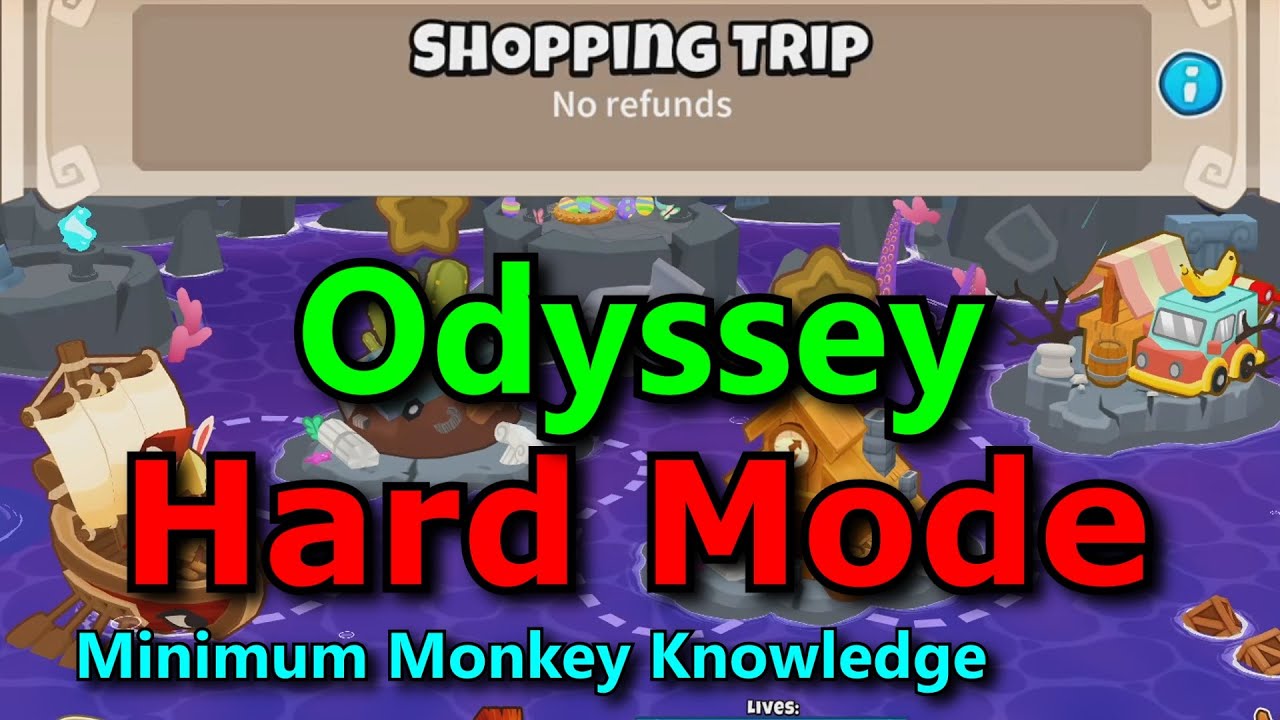 BTD6 Odyssey Hard Mode - Minimum Monkey Knowledge (Shopping Trip) tutorial / guide - YouTube