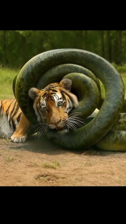 Tiger gets choked by an aggressive python. افعى ضخمة تتغلب على النمر ...