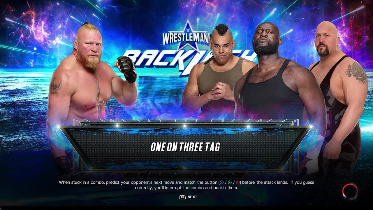 WWE 2k23 Brock Lesnar vs Commander Azeez, Omos & Big Show OneOnThreeTag ...
