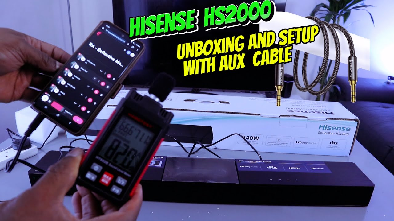 How To Connect Hisense HS 2000 Soundbar With AUX Cable and Phone with ...