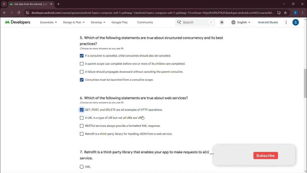 Unit - 5 Get data from the internet Quiz || Google Android Developers - YouTube