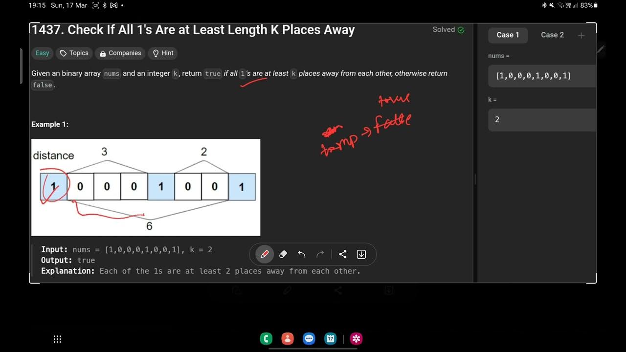 Check If All 1's Are at Least Length K Places Away || leetcode 1437 - YouTube