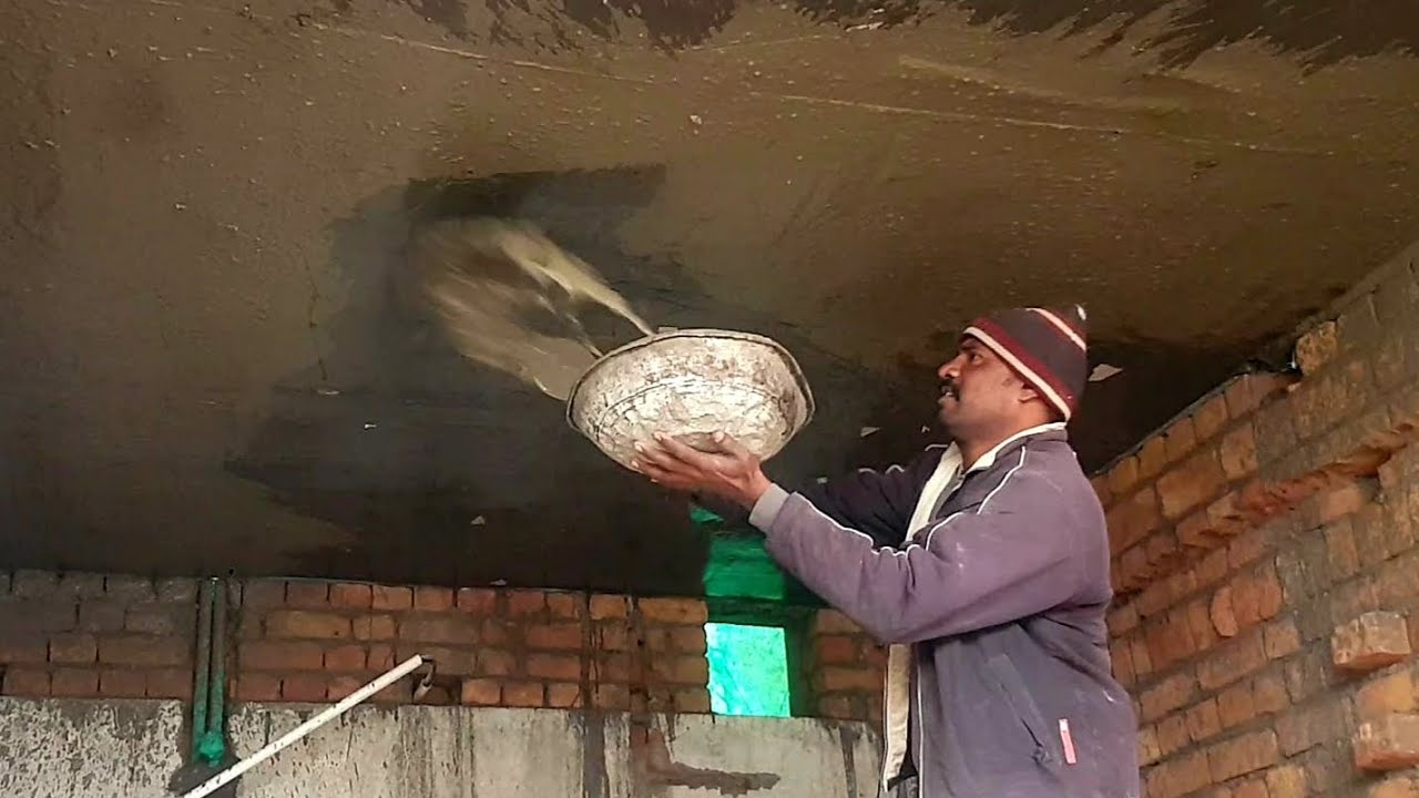 Amazing plastering technique || How to plaster a ceiling || Roof slab ...