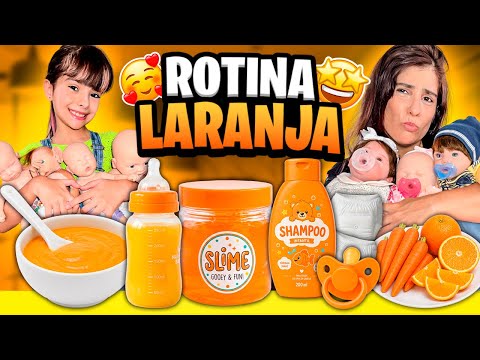 ROTINA DA MANHA COM 7 BEBÊS REBORN DE SILICONE SÓLIDO *tudo laranja