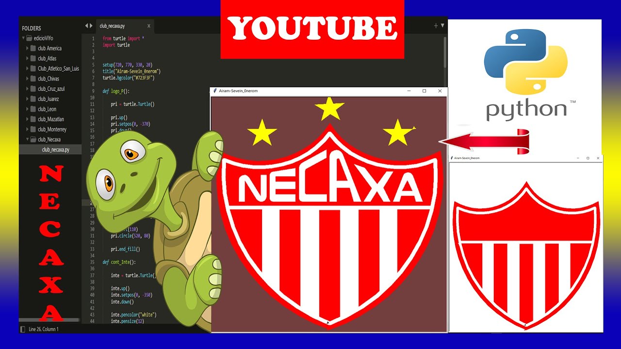Dibujando con Python Turtle escudo Club Necaxa - YouTube