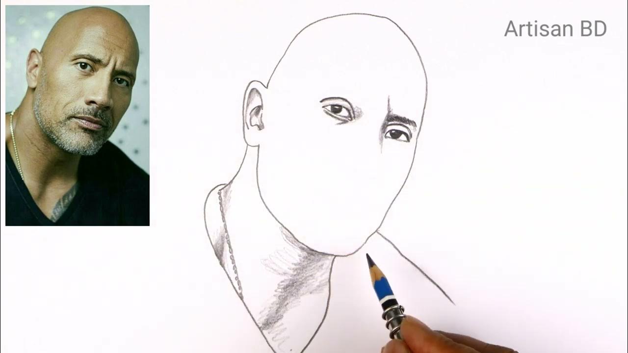 How to Draw The Rock, Dwayne Johnson, Step by step Easy Pencil Sketch ...