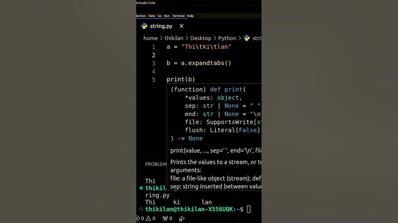 Python Stringexpandtabs Shorts Thikilan Youtube
