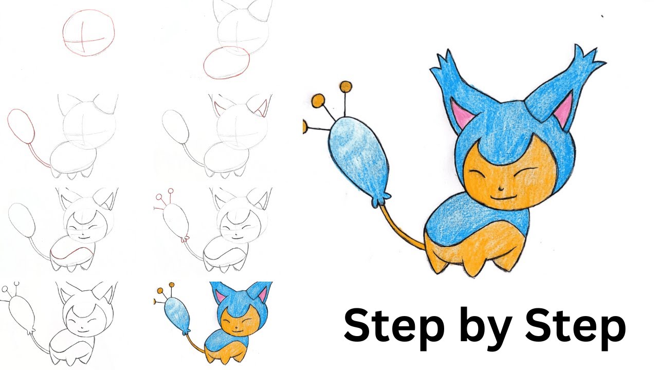 How to draw Skitty - Pokemon character - Step by Step Tutorial for ...