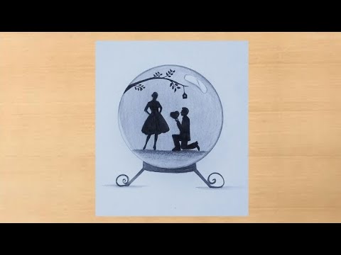 Pencil drawing of couple under tree inside crystal ball | Easy Couple ...