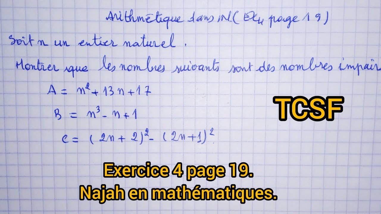 Arithmétique dans IN ;exercice 4 page 19 ;Najah en mathématiques. - YouTube