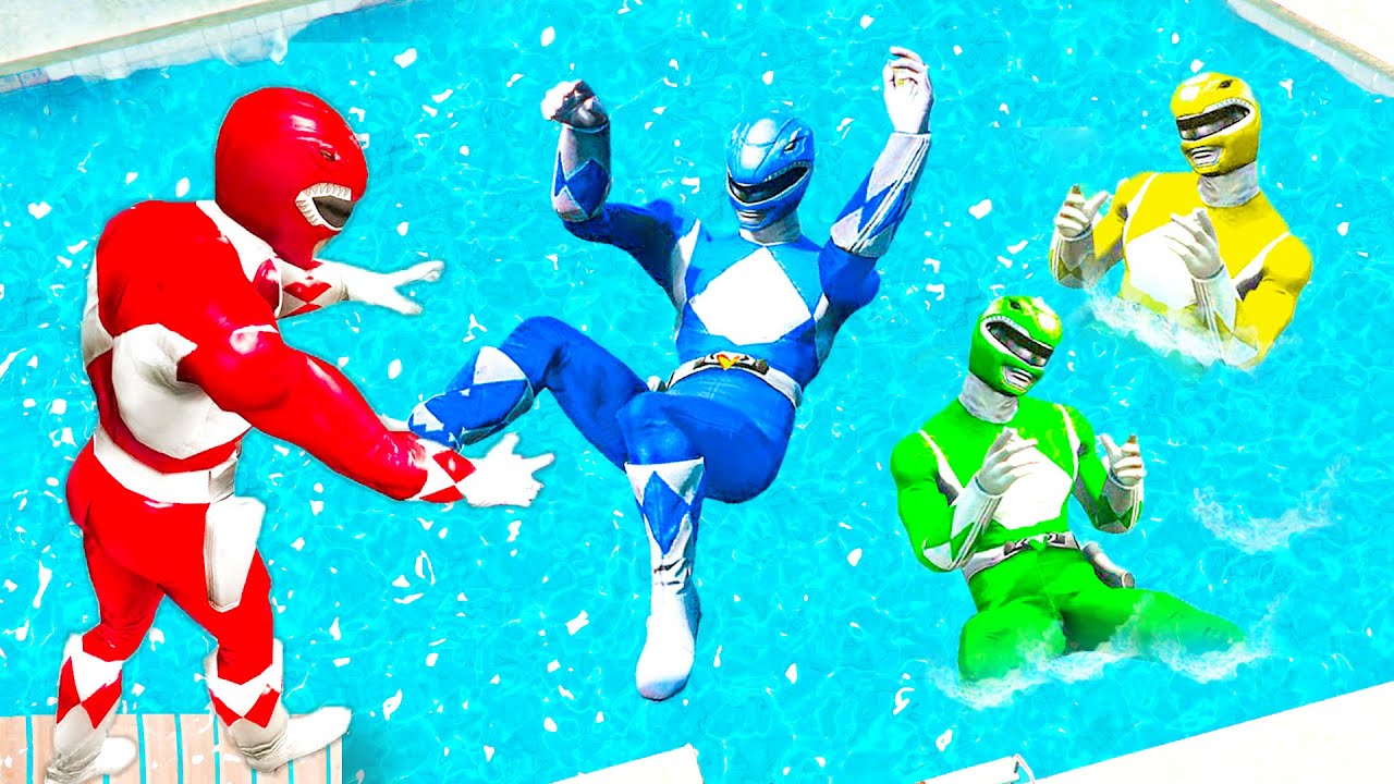 POWER RANGERS Jumping into Pool in GTA 5! (Power Ranger Fails ...