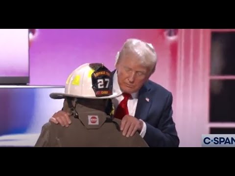 Donald Trump kisses the helmet of firefighter - YouTube