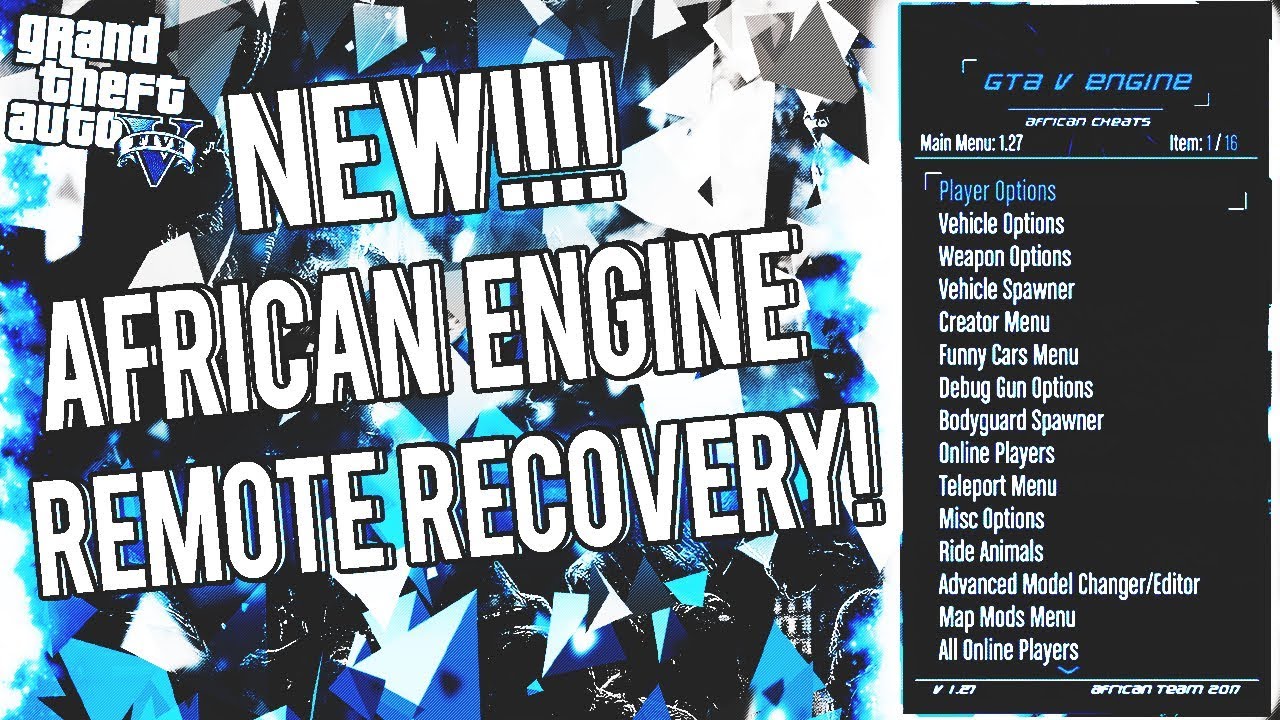 NEW!!! BEST GTA 5 AFRICAN ENGINE MOD MENU!! (REMOTE RECOVERY ...