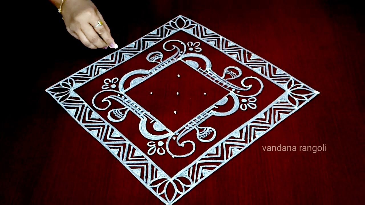 Vasantha panchami rangoli | Veena rangoli | Saraswati puja rangoli ...