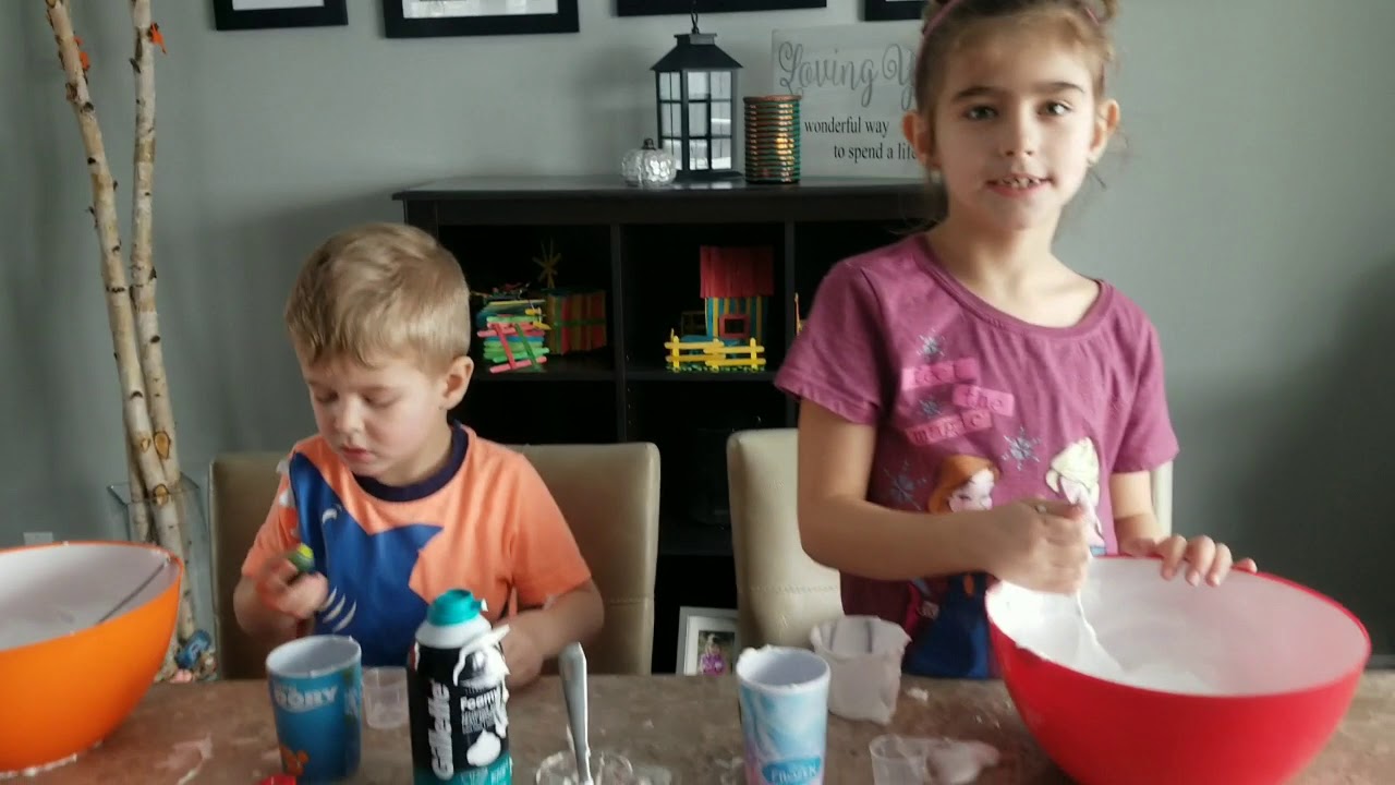 Nevaeh and Griffin making fluffy slime - YouTube
