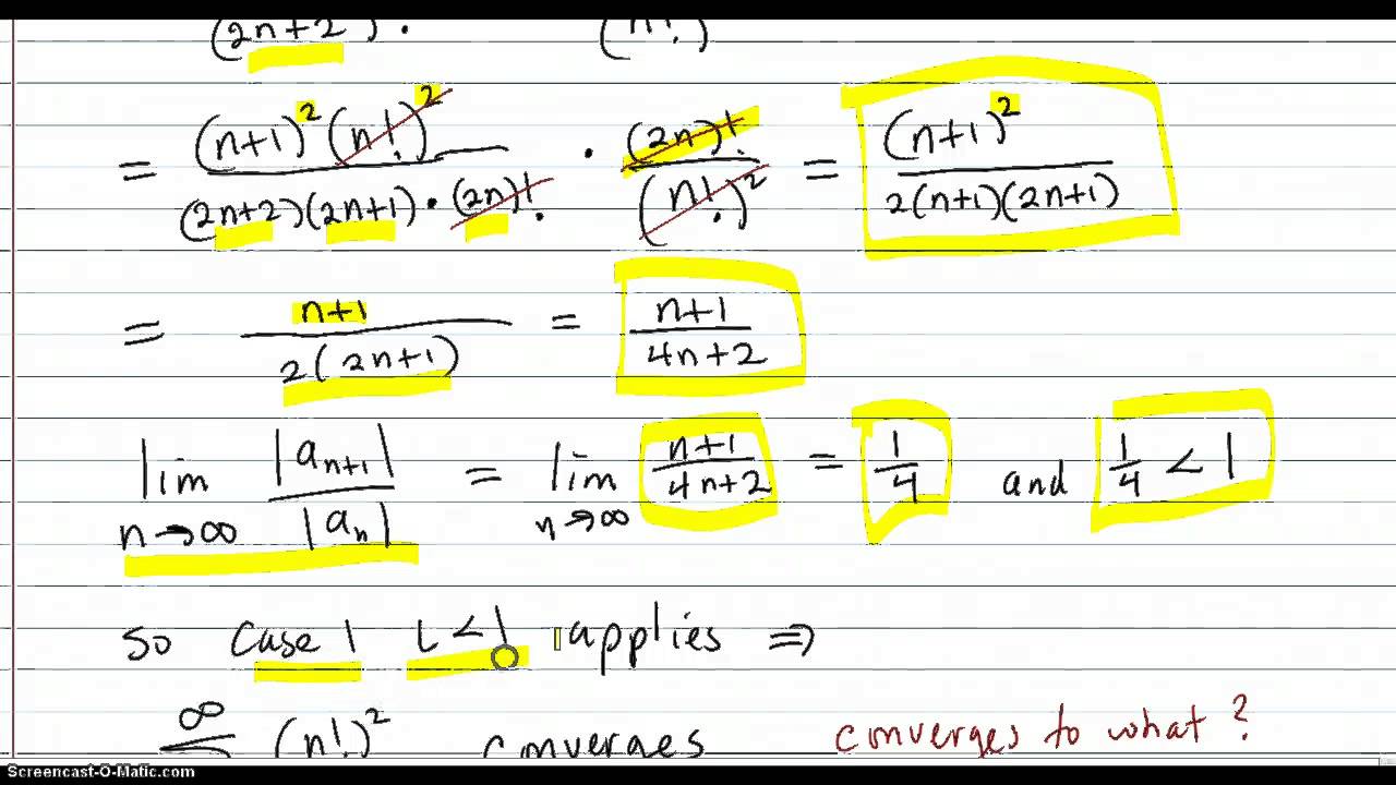 Ratio test for series convergence, example 1 - YouTube
