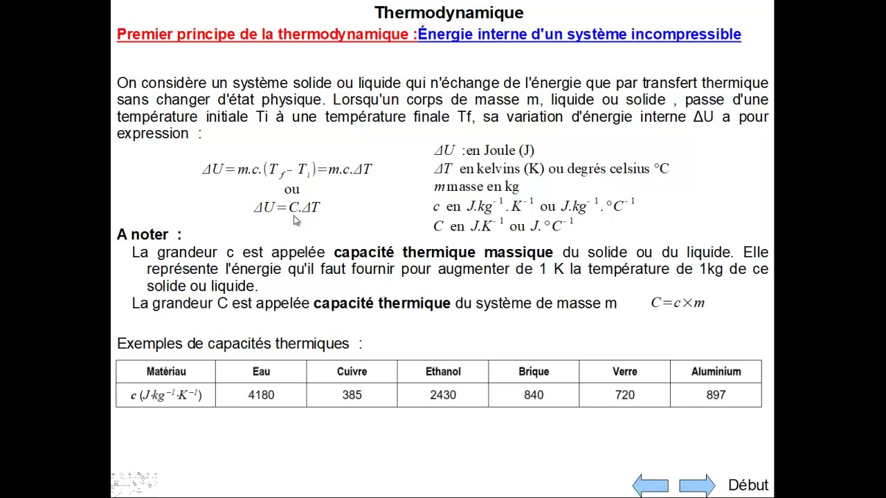 Thermodynamique premier principe variation énergie interne - YouTube