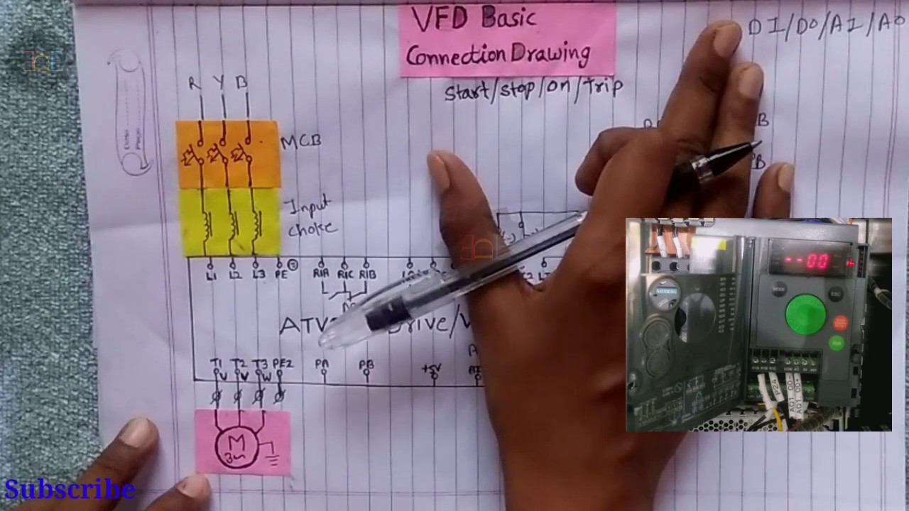 VFD basic connection drawing -Start/Stop/On/Trip - YouTube