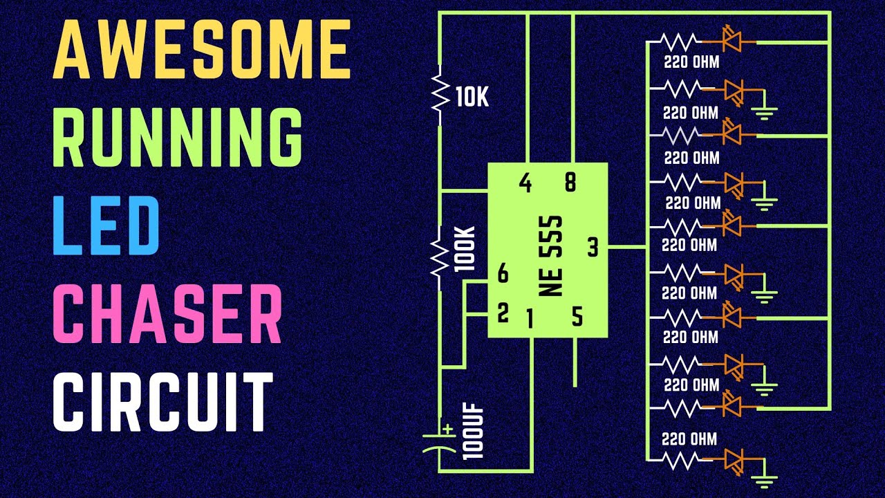 Awesome LED Running Chaser Circuit Using NE 555 - YouTube