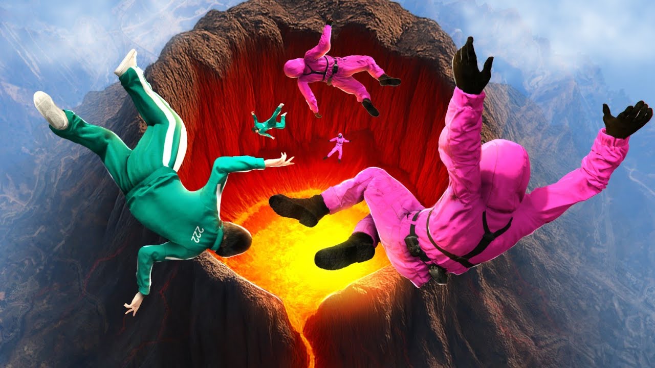 GTA 5 Squid Game Team Crazy Ragdolling into Volcano! - YouTube
