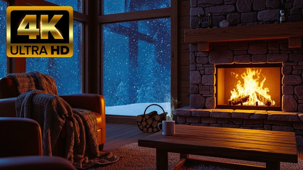 🔥Cozy Home with Fireplace 4K 60FPS (4 HOUR). Fireplace with Crackling ...
