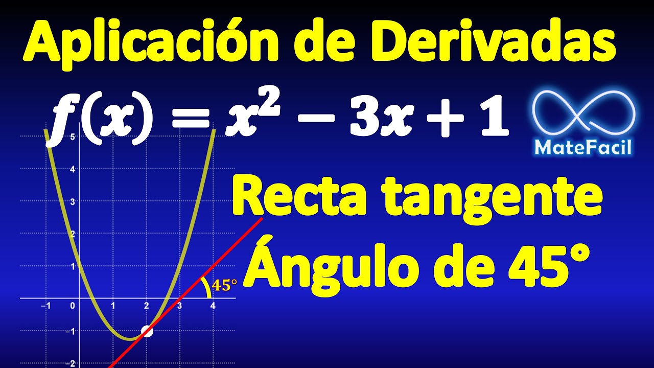 Recta tangente que forma 45° con eje X, usando DERIVADAS - YouTube