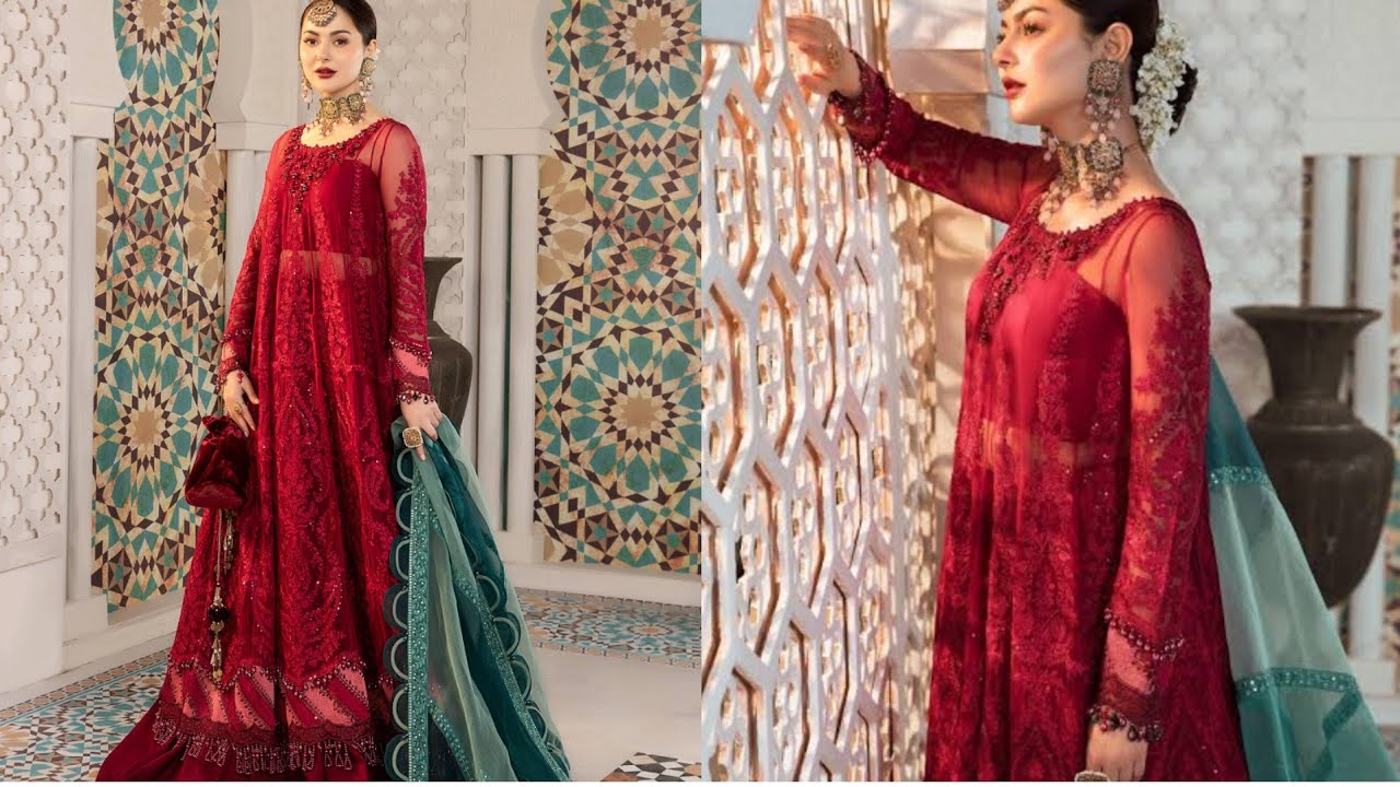 Maria B Chiffon MPC-21-102 Cherry red with Shades of Teal D2 Stitched ...