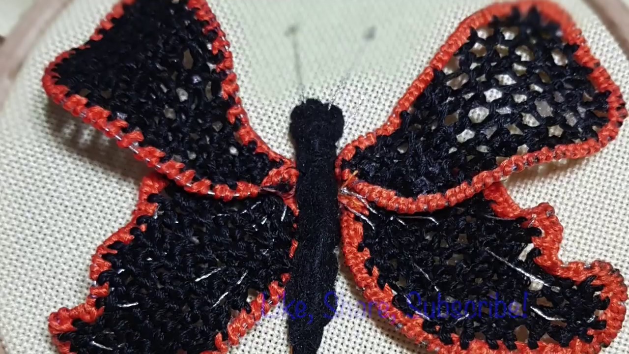 Technique: Needle lace work (Stumpwork), Butterfly - YouTube