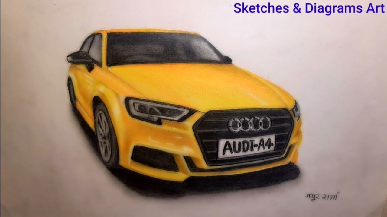 Audi A4 Drawing with color pencils || Sketches & Diagrams Art || - YouTube